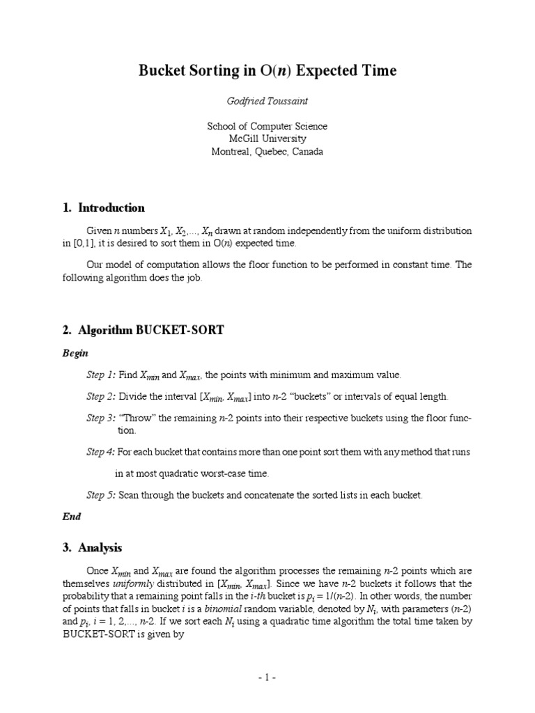 Efficient Bucket Sort Algorithm | PDF | Variance | Statistical Theory