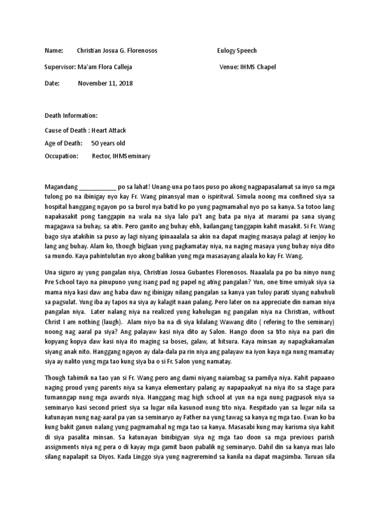 Eulogy Speech | PDF