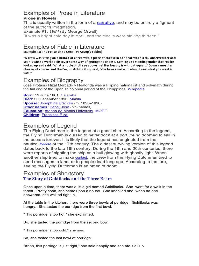 Great Examples Of Prose