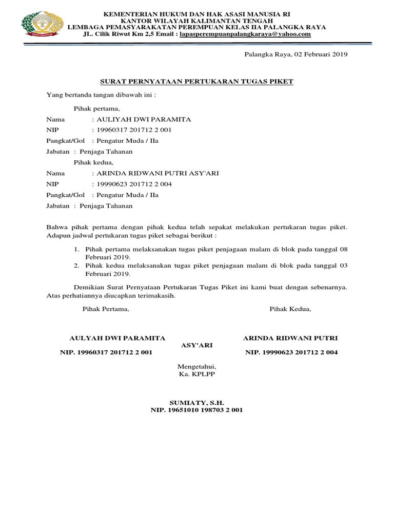 Surat Tukar Piket | PDF