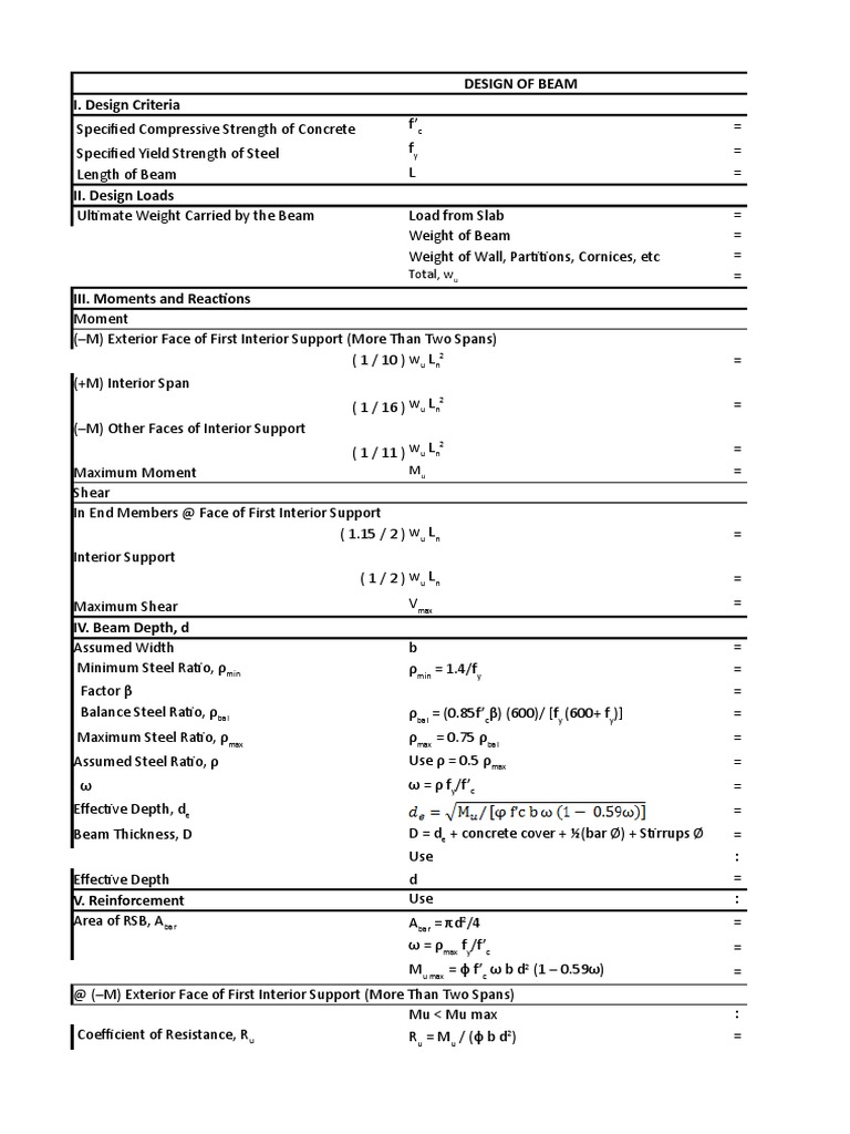 Design of Beam I. Design Criteria: Total, W | PDF | Beam (Structure ...