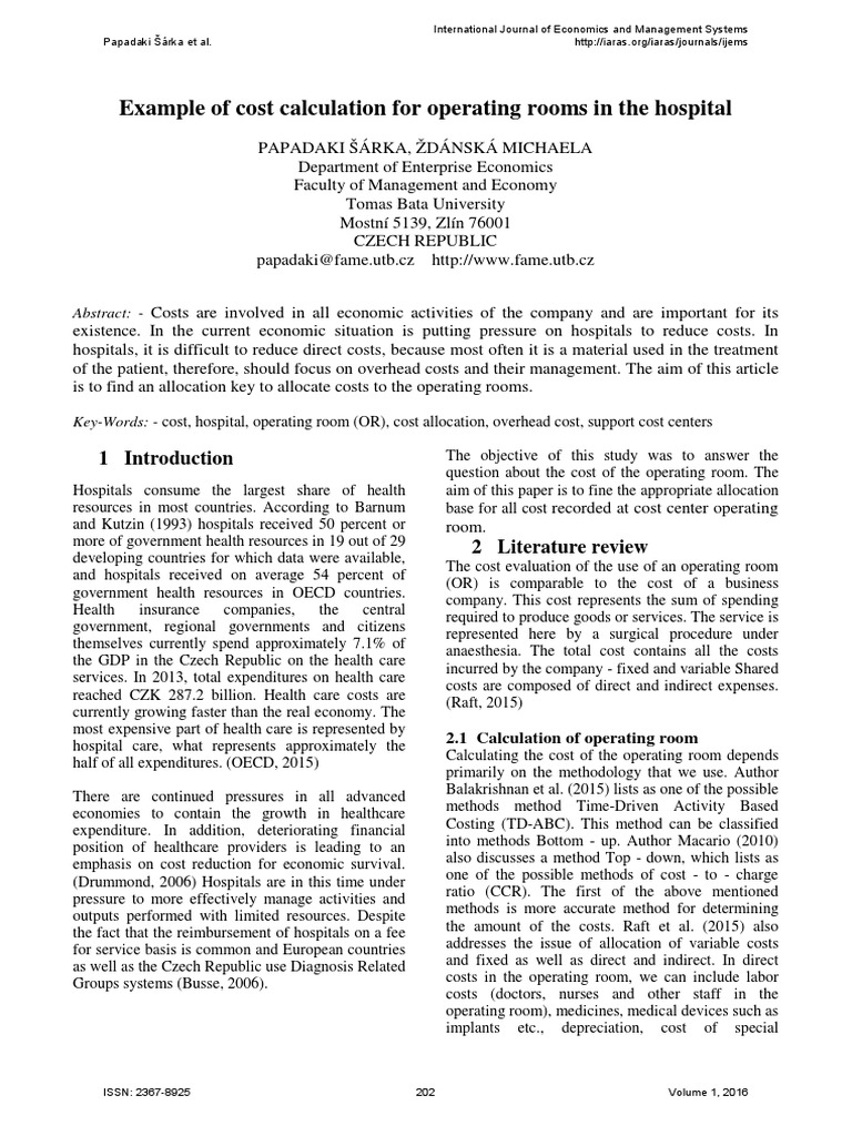 Example of Cost Calculation For Operating Rooms in The Hospital | PDF ...