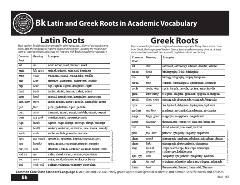 Latin and Greek Roots in Academic Vocabulary | PDF