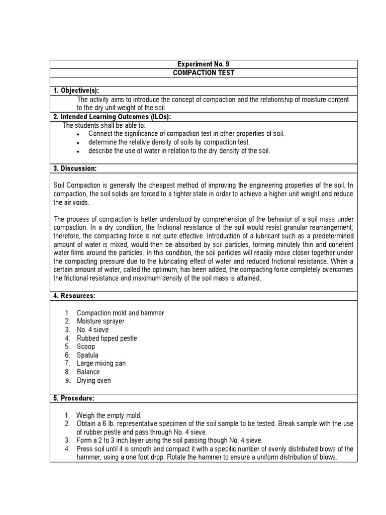Compaction of Soil Experiment | PDF | Soil | Experiment
