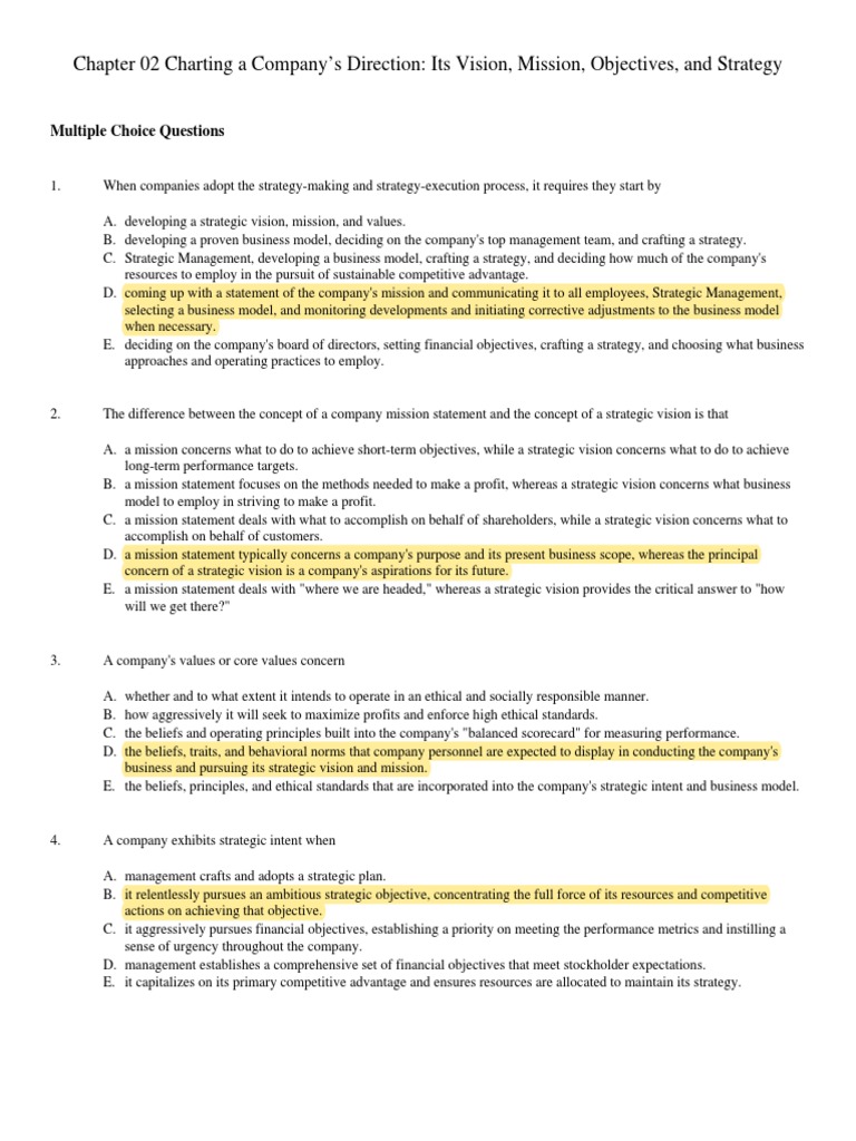 Chapter 02 Charting A Company's Direction: Its Vision, Mission ...