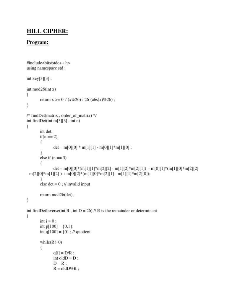 Hill Cipher | PDF | Cipher | Military Communications