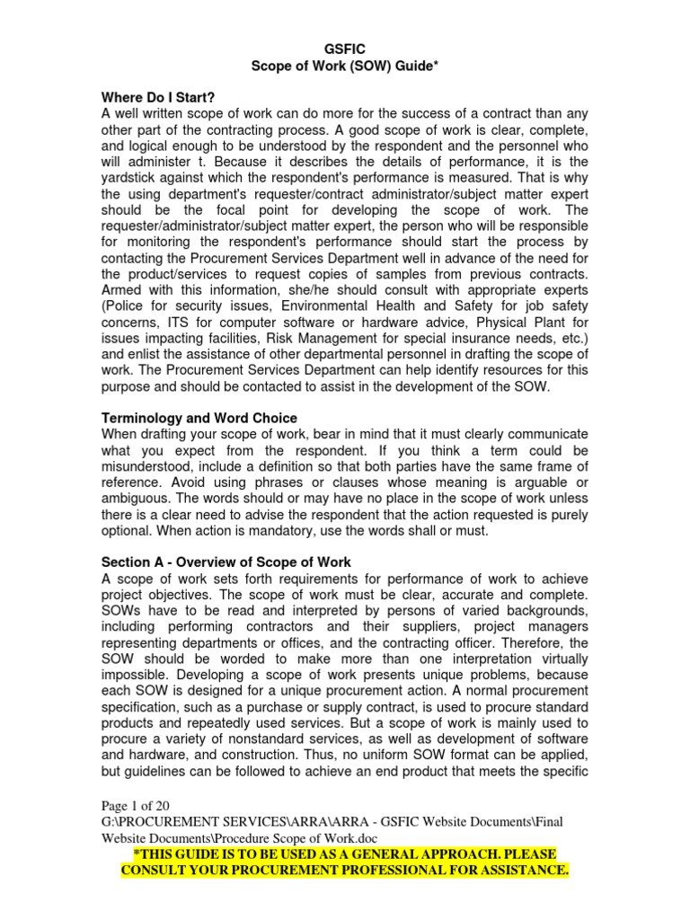 GSFIC Scope of Work Guide | PDF | Specification (Technical Standard ...