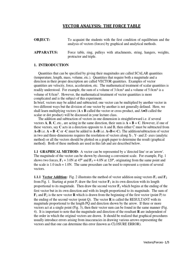 Vector Analysis: The Force Table: Object | PDF | Euclidean Vector | Force