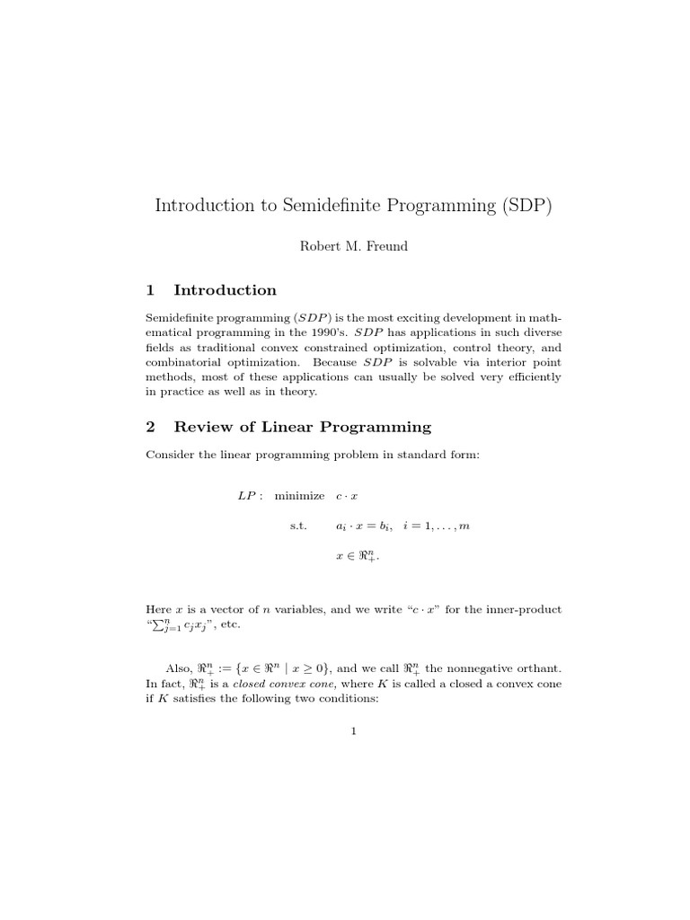 Introduction To Semidefinite Programming (SDP) : Robert M. Freund ...