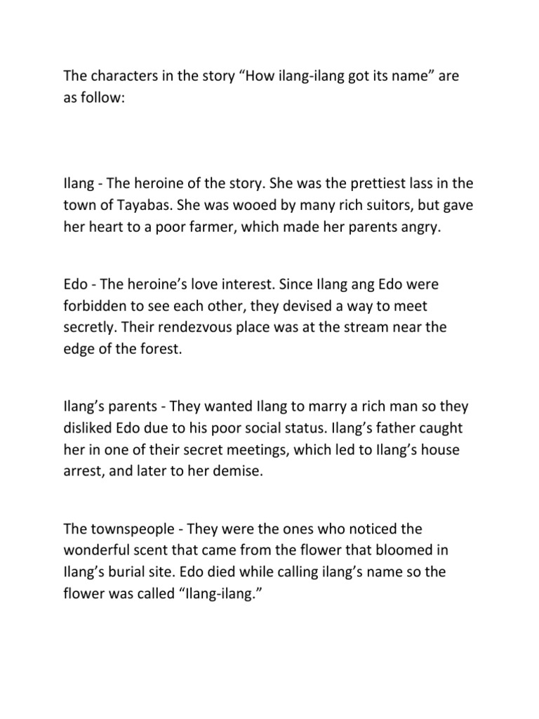 The Characters in The Story of How Ilang-Ilang Got Its Name | PDF