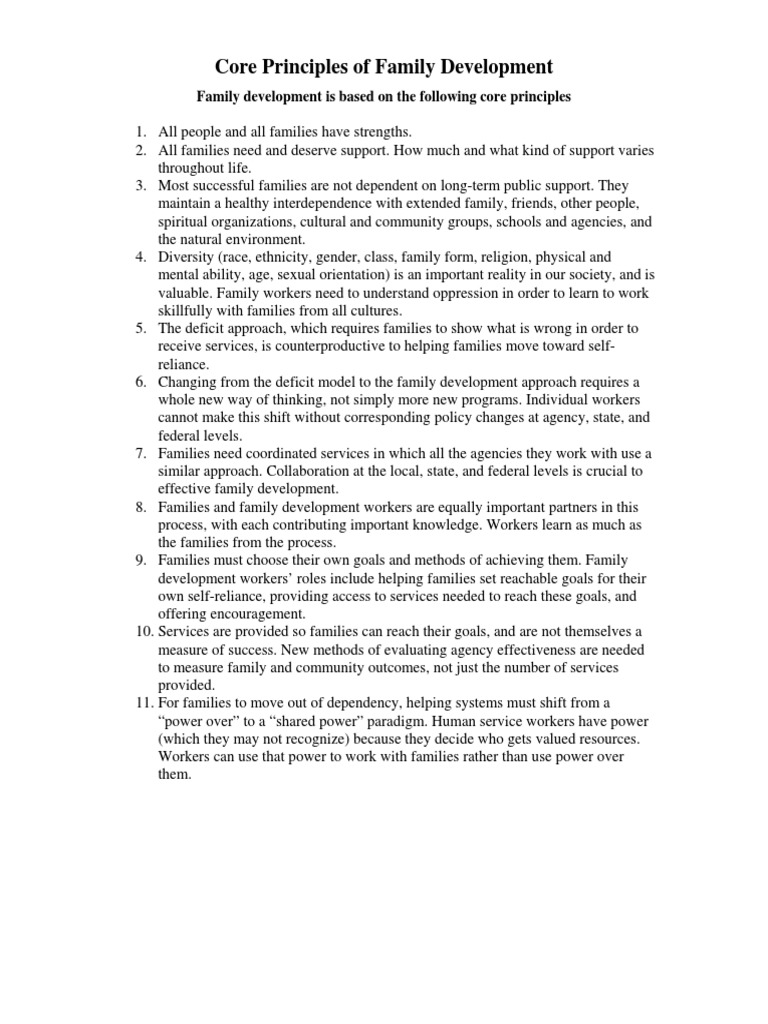 Core Principles Family Development | PDF | Family | Goal