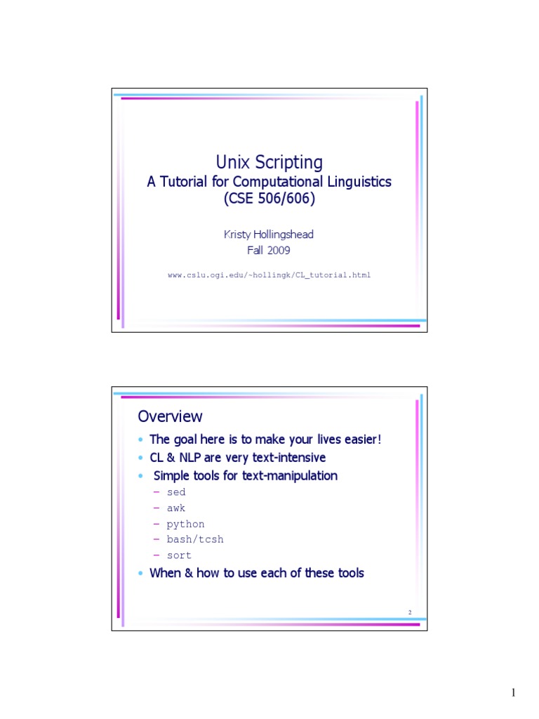 Unix Scripting: A Tutorial For Computational Linguistics (CSE 506/606) | PDF | Regular ...