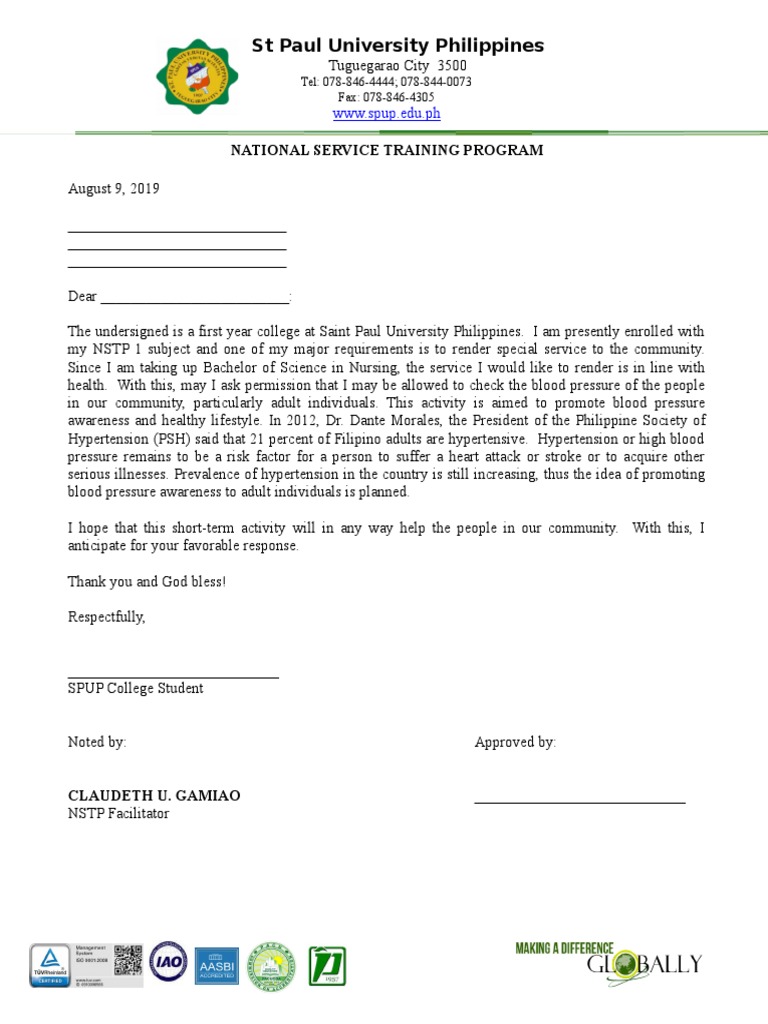 NSTP Letter For Outreach | PDF