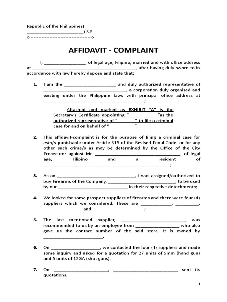 Affidavit of Complaint for Estafa | PDF | Payments | Services (Economics)