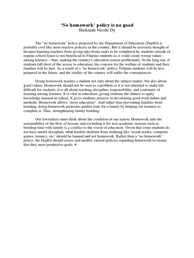 No Homework Policy: A Critical Analysis | PDF