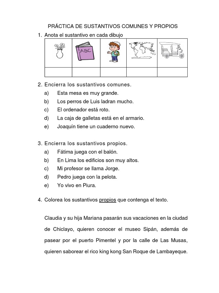 Hoja De Trabajo De Sustantivo Comun Y Sustantivo Propio