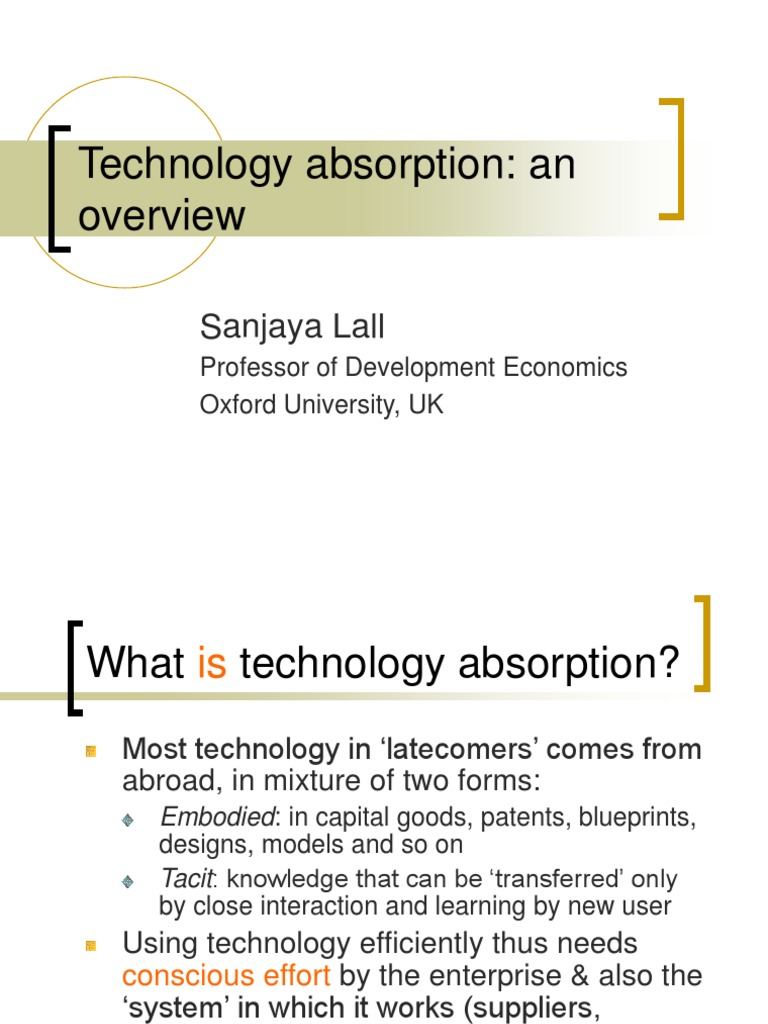 Technology Absorption: An: Sanjaya Lall | PDF | Multinational ...
