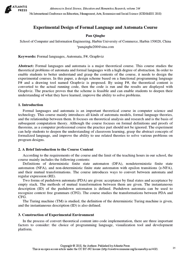 Experimental Design of Formal Language and Automata Course: Pan Qinghe | PDF | Theoretical ...
