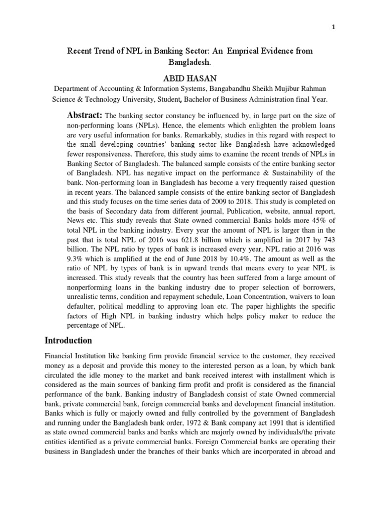 Recent Trend of NPL in Banking Sector | PDF | Banks | Loans