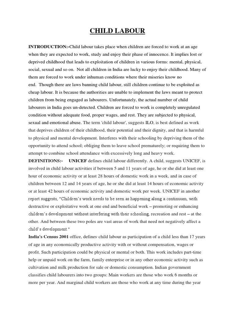 Child Labour: INTRODUCTION:-Child Labour Takes Place When Children Are ...