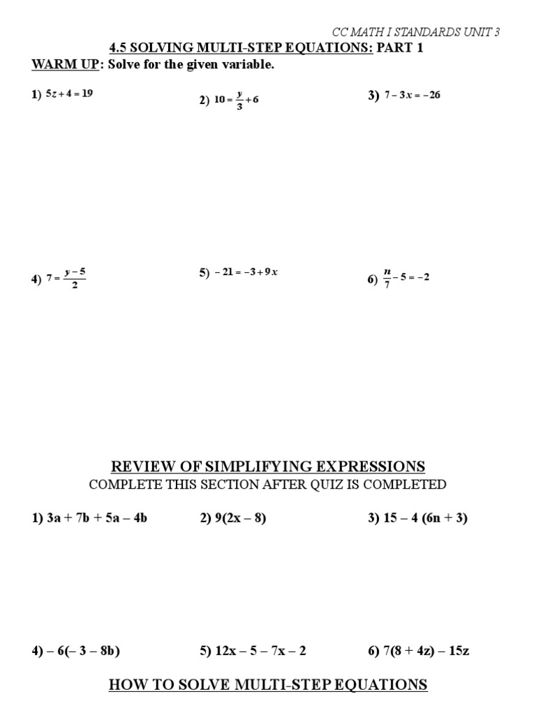 Solving Multi-Step Equations | PDF | Equations | Teaching Mathematics
