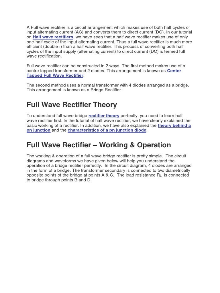 A Full Wave Rectifier Is A Circuit Arrangement Which Makes Use of Both ...