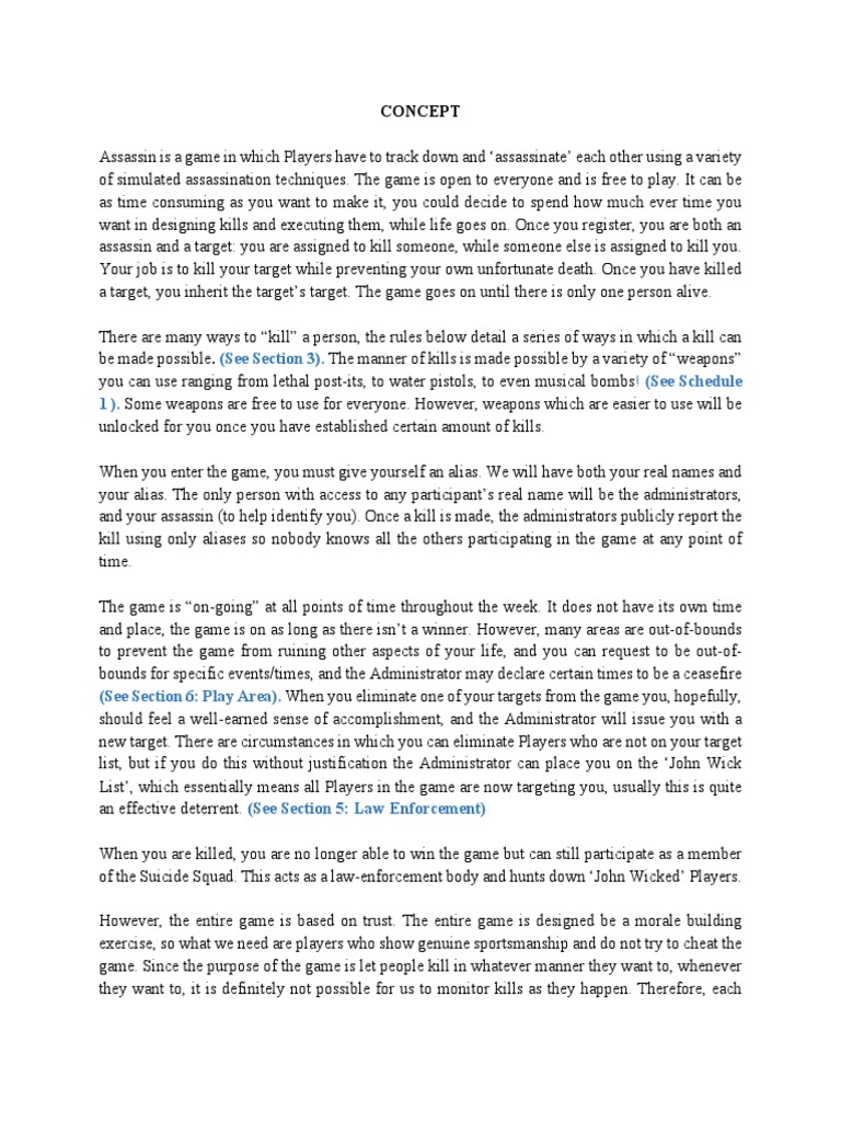 Assassin Rules 2019 Lit-Ent | PDF | Assassination | Violence