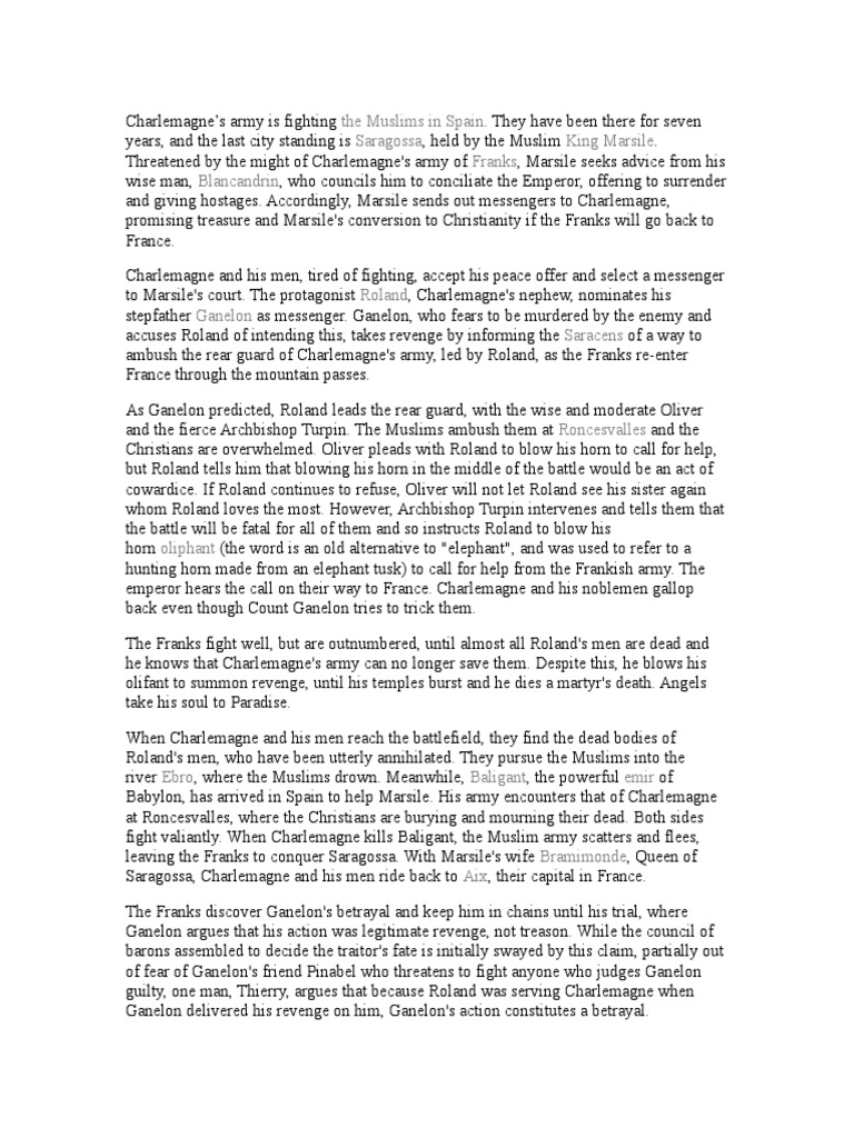 The Muslims in Spain Saragossa King Marsile Franks Blancandrin | PDF ...