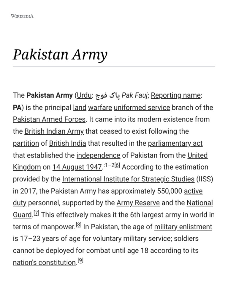 Pakistan Army - Wikipedia | PDF | Pakistan Army | Pakistan Armed Forces