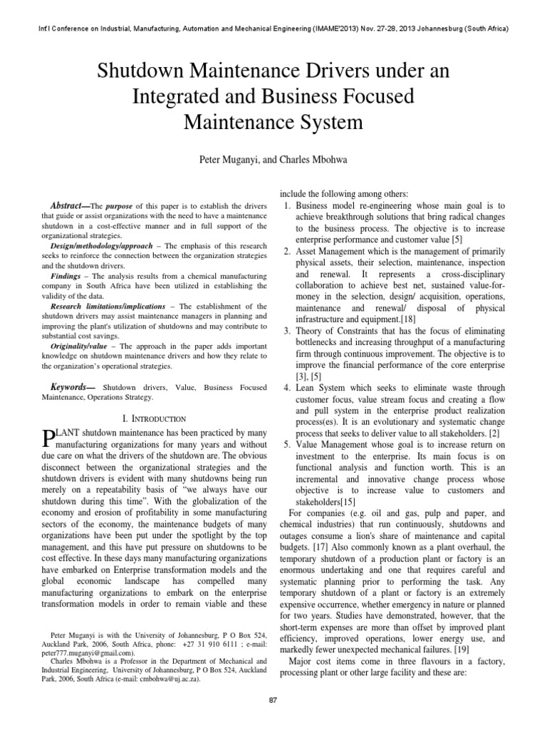 Shutdown Maintenance | PDF | Strategic Management | Reliability Engineering