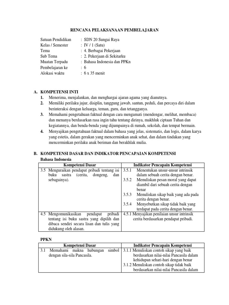 RPP k13 Kelas 4 | PDF | Seni & Disiplin Bahasa