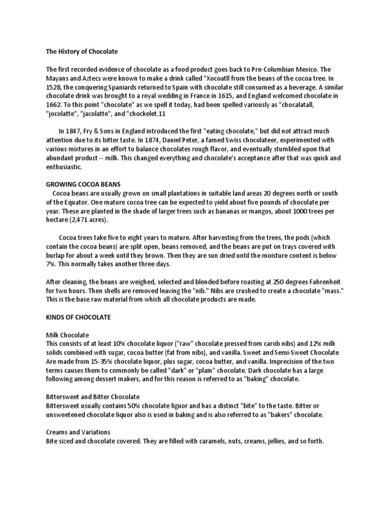 The History of Chocolate | PDF | Cocoa Bean | Chocolate