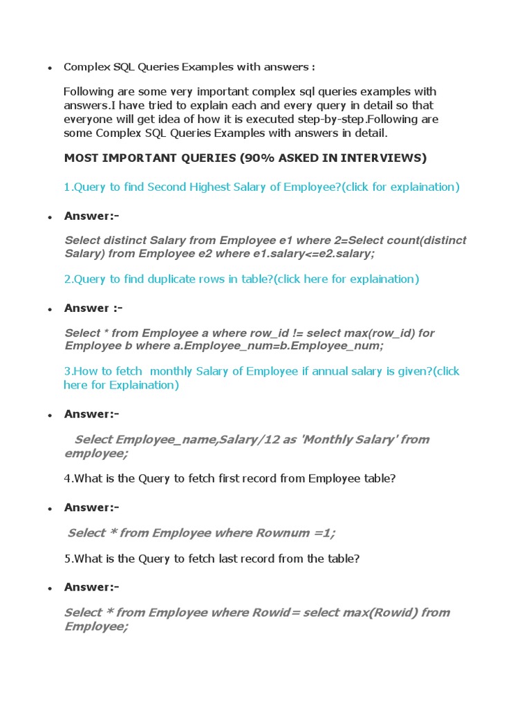 Complex SQL Queries | PDF | Data Management | Databases