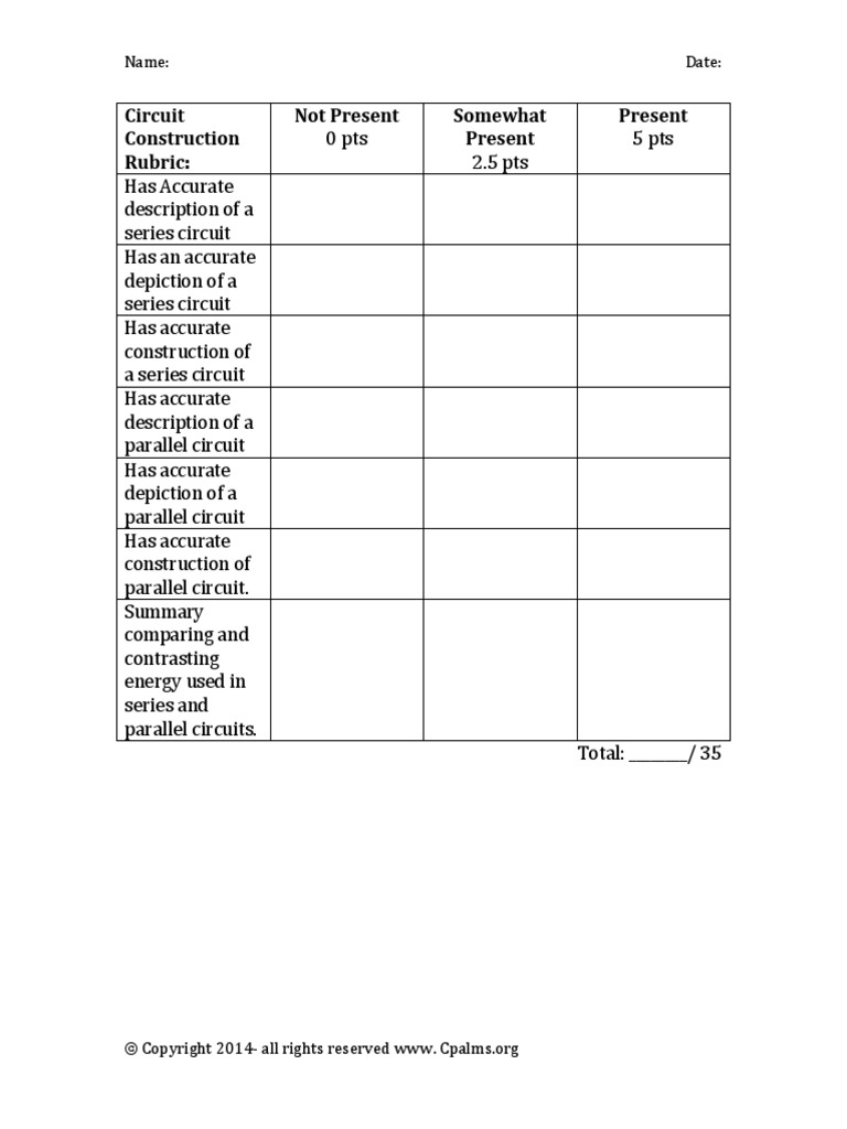 Circuit Construction Rubric | PDF