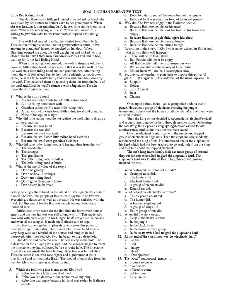 Soal Latihan Narrative Text | PDF | Bali