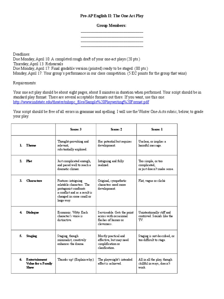 Pre-AP English II: The One Act Play Group Members | PDF