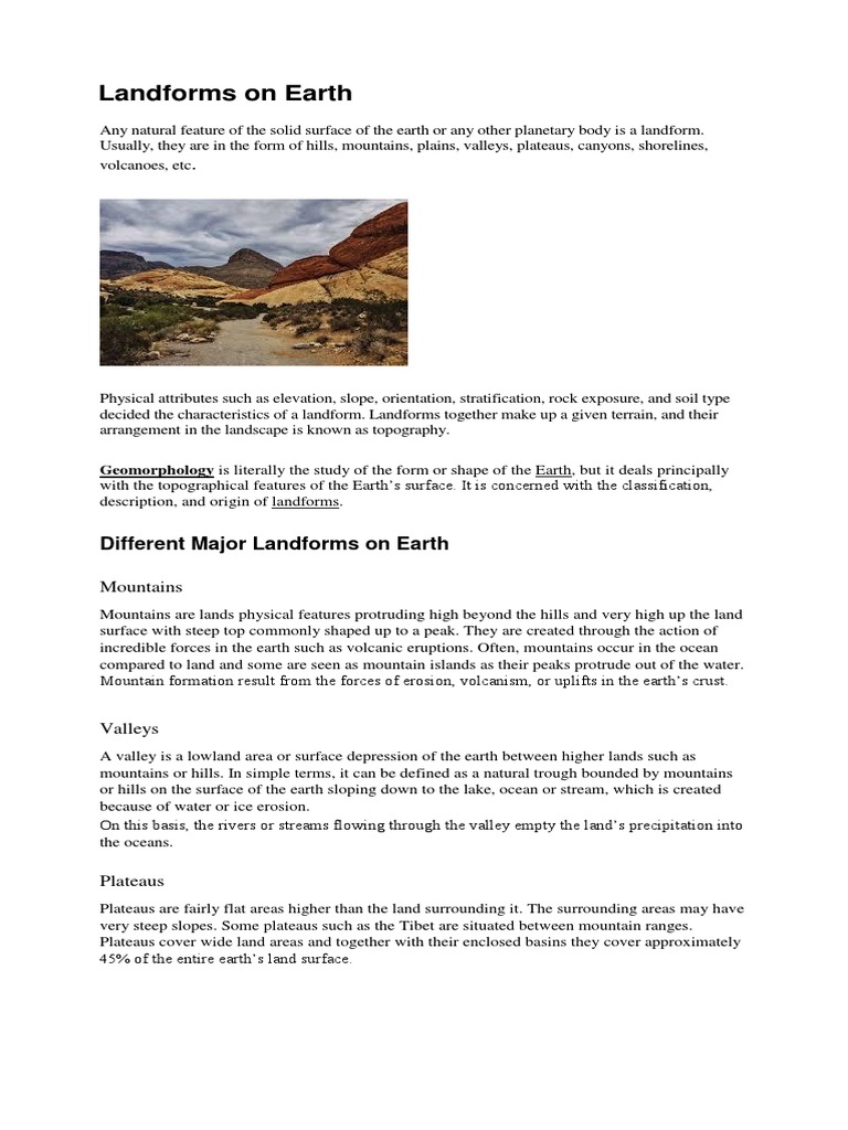 Landforms Mountains Plains Plateaus