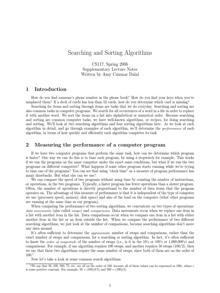 Searching and Sorting Algorithms: CS117, Spring 2006 Supplementary ...