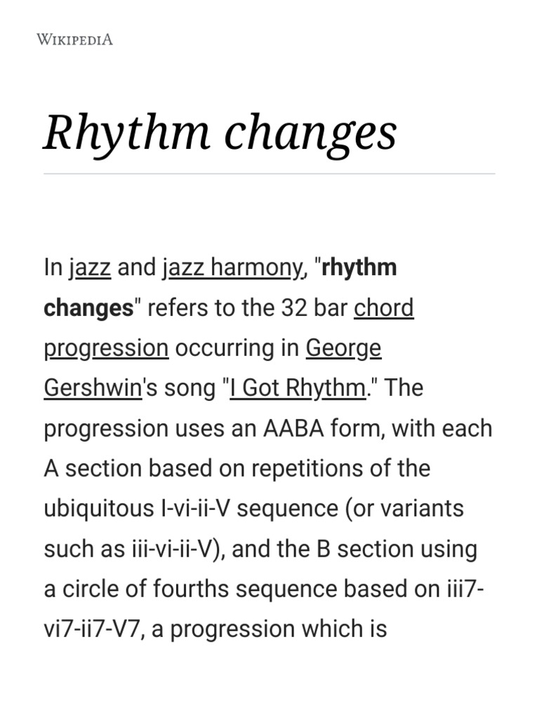 Rhythm Changes - Wikipedia | PDF | Musicology | Jazz