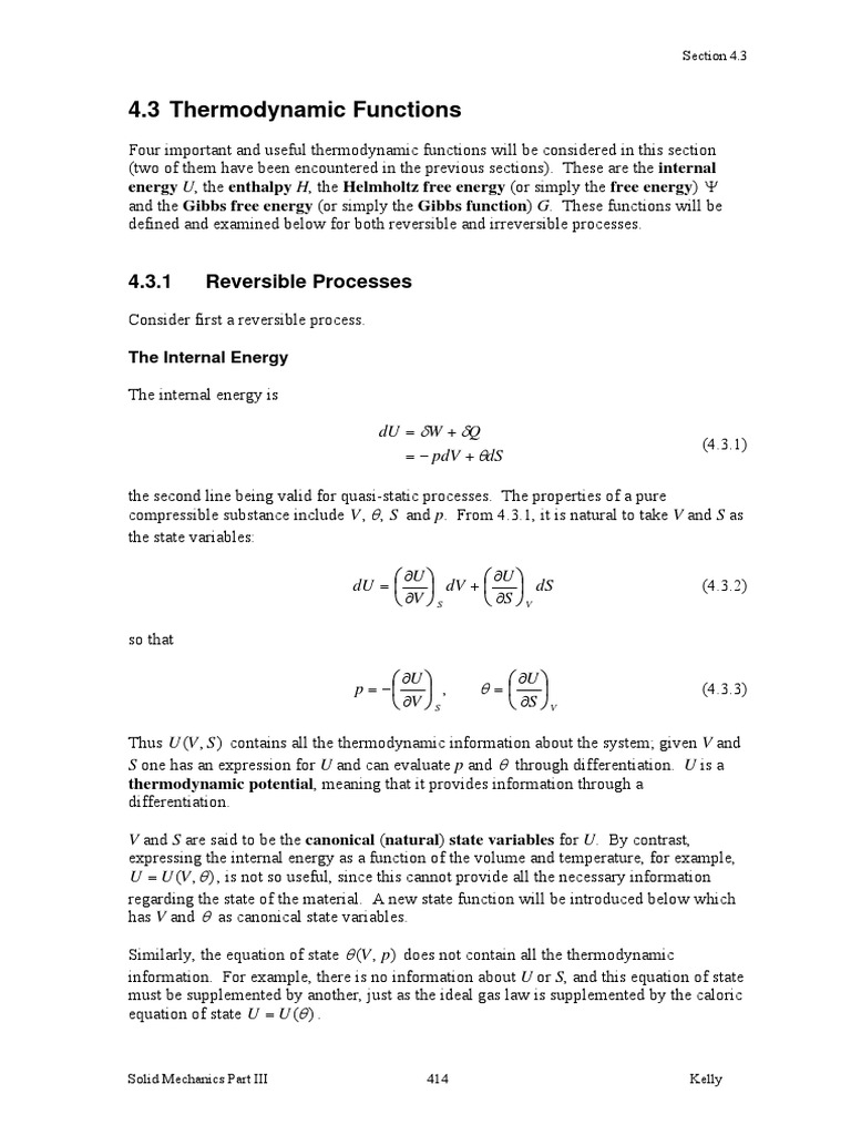 Thermodynamic Functions Overview | PDF | Gibbs Free Energy | Enthalpy