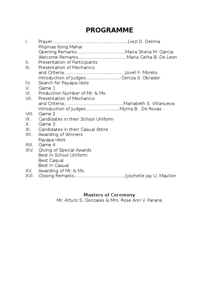 Programme: Masters of Ceremony | PDF