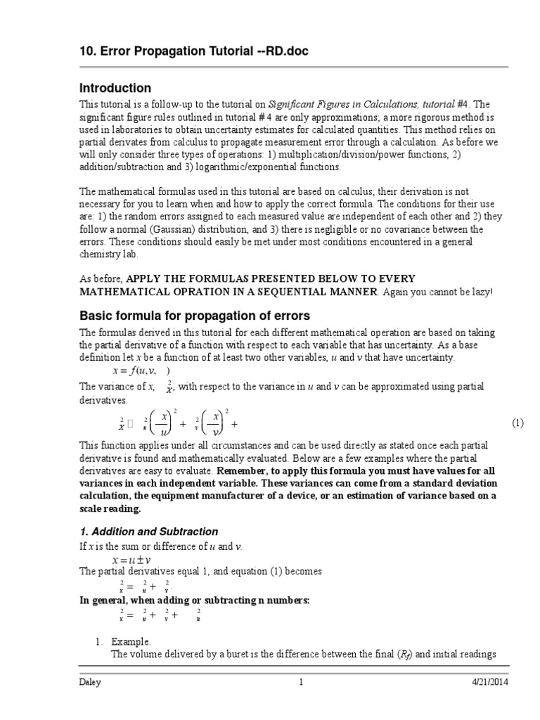 Error Propagation Summary RD | PDF | Ph | Variance