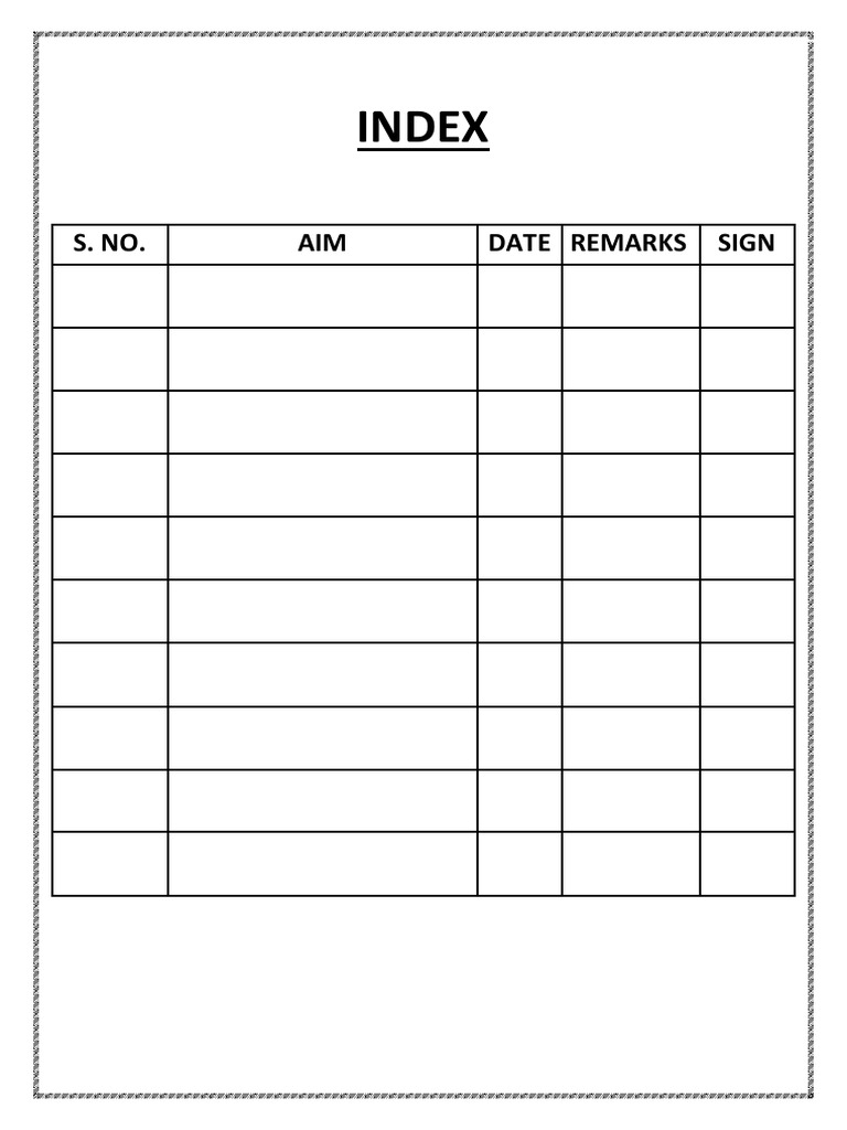 Index S No Aim Date Remarks Sign Pdf 