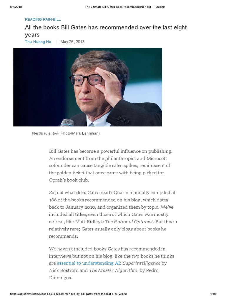 The Ultimate Bill Gates Book Recommendation List - Quartz | PDF ...