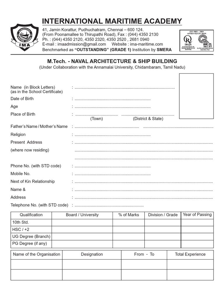 International Maritime Academy: M.Tech. - Naval Architecture & Ship ...