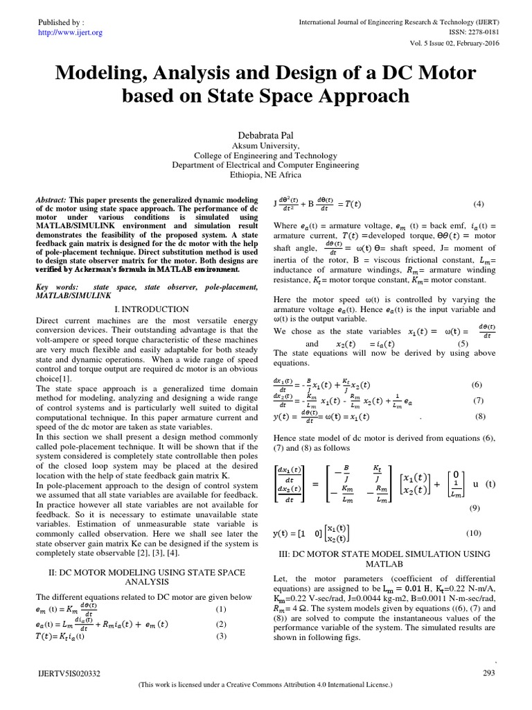 Modeling Analysis and Design of A DC Motor Based On State Space ...