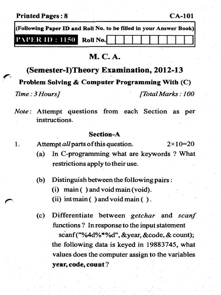 Problem Solving and Computer Programming With C - (CA-101) | PDF