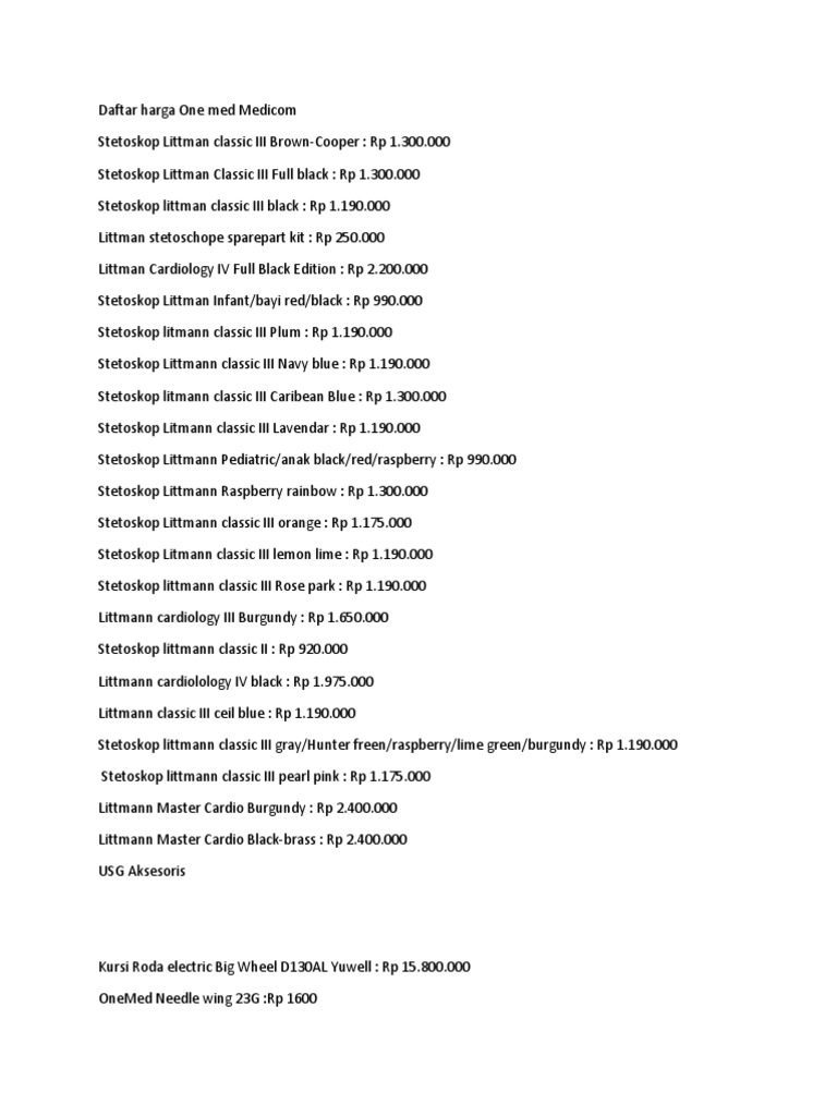 Daftar Harga One Med Medicom | PDF | Alam