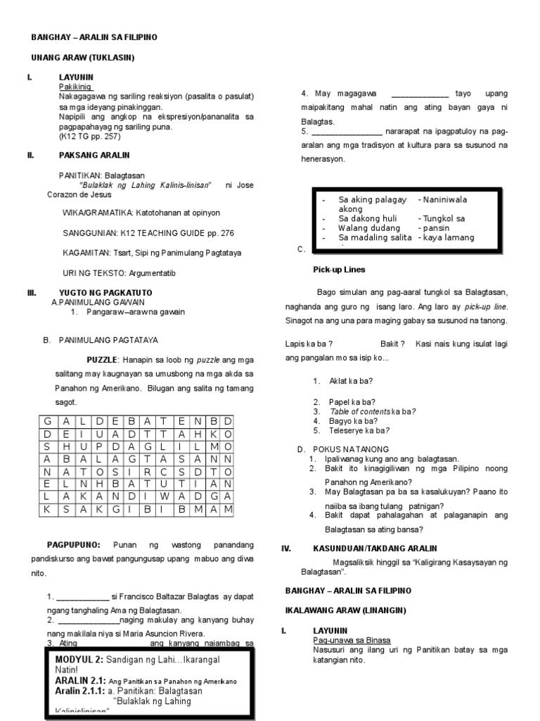 Lesson Plan Filipino 8 Modyul 2 Aralin 2 1 | PDF