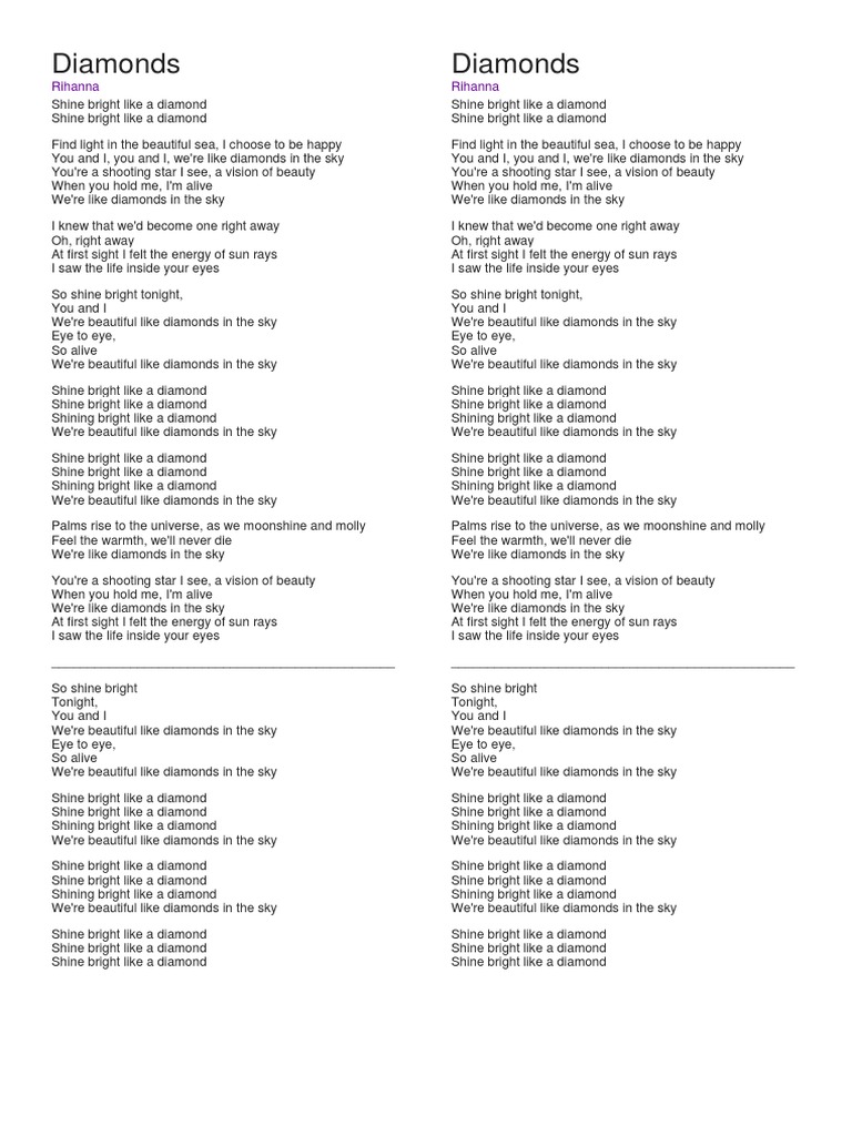 Diamonds Lyrics | PDF | Visual Perception | Nature